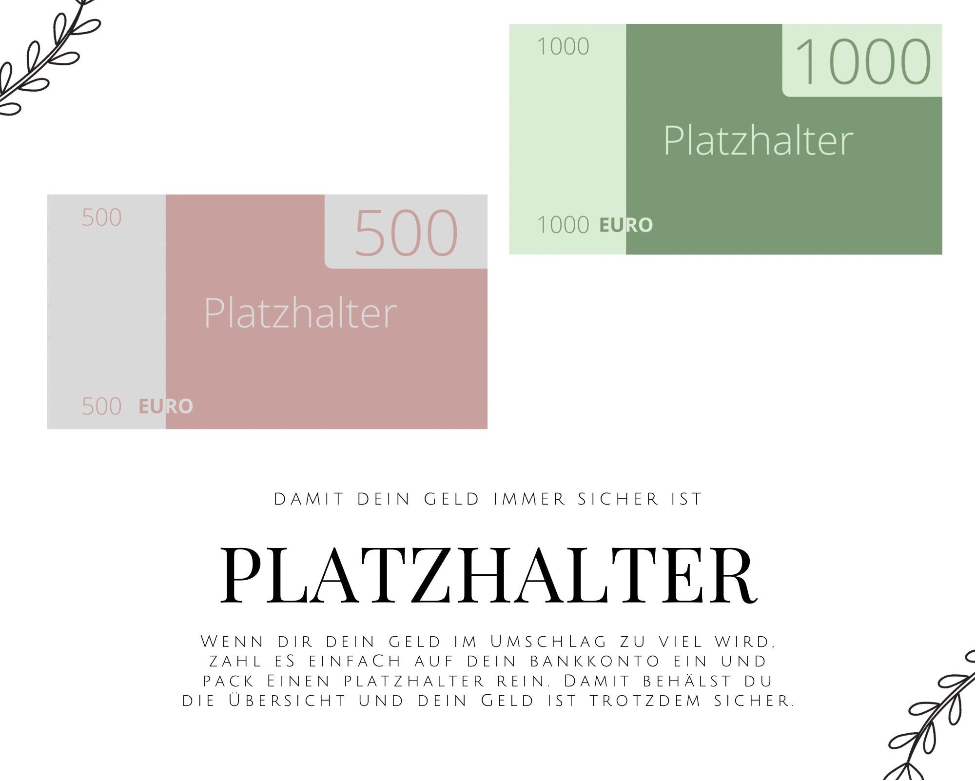 Platzhalter - 100 Euro - 200 Euro - 500 Euro - 1000 Euro 5er Sets ...